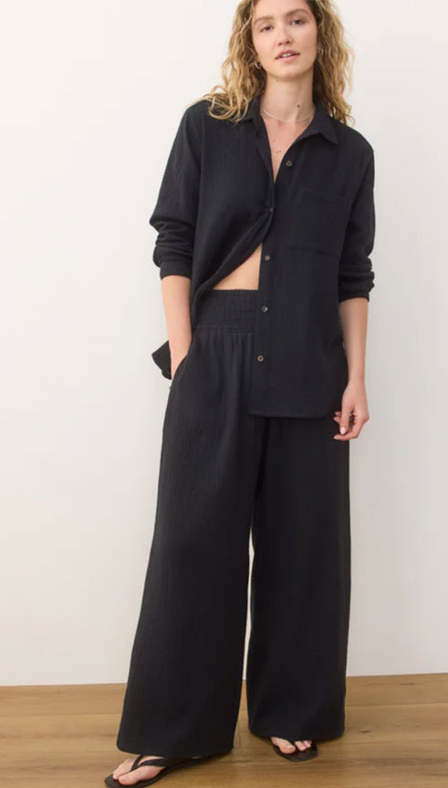 Sophia Double Cloth Palazzo Pant – Black Cotton Wide-Leg | Marine Layer ...